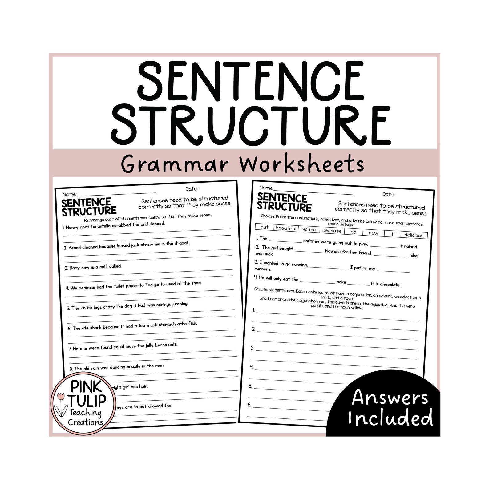 Sentence Structure Worksheets - No Prep Printables - Etsy