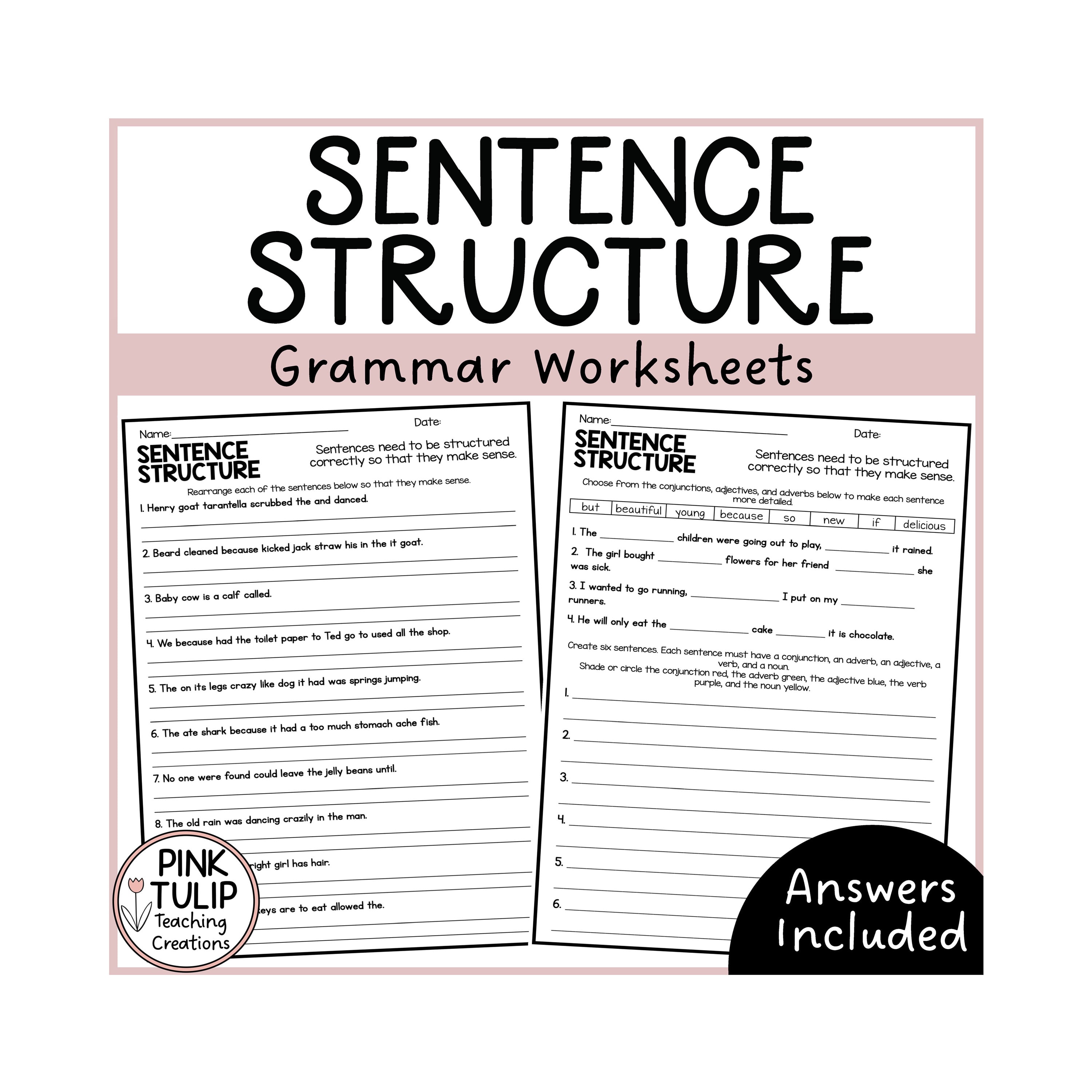 Sentence Structure Worksheets - No Prep Printables - Etsy