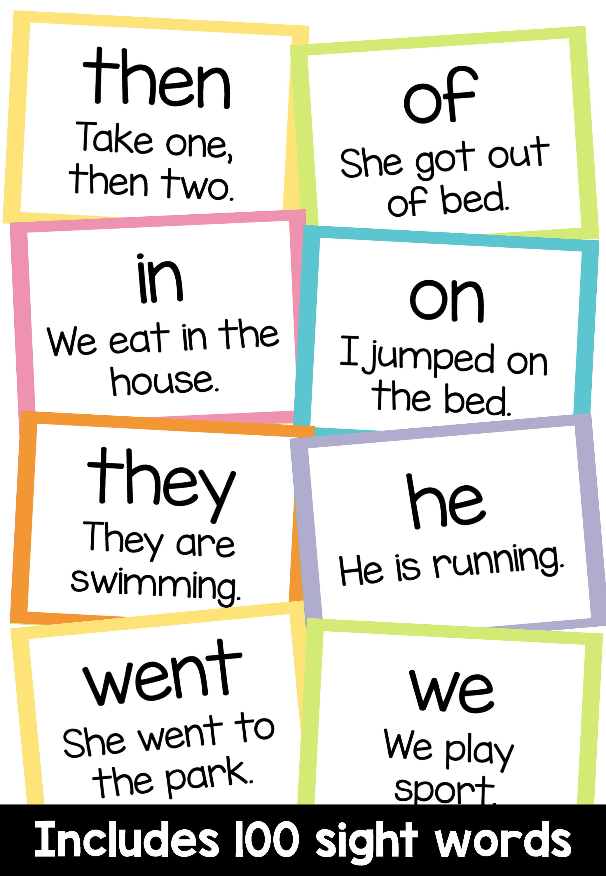 Sight Word Cards 1-100 High Frequency Words With Sentences - Etsy