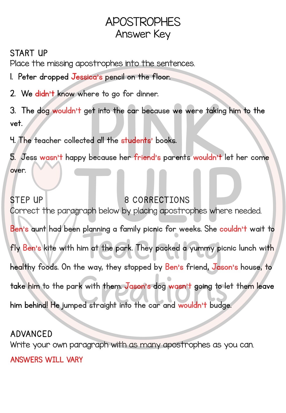 Apostrophes and Speech Marks - Grammar Worksheets With Answers - Etsy