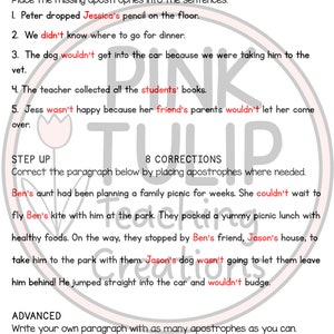 Apostrophes and Speech Marks - Grammar Worksheets With Answers - Etsy