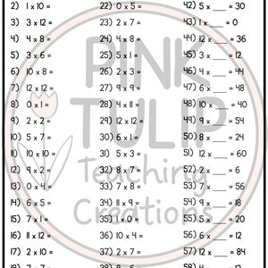 Multiplication Times Table Worksheets - Numeracy Warm Up - Etsy