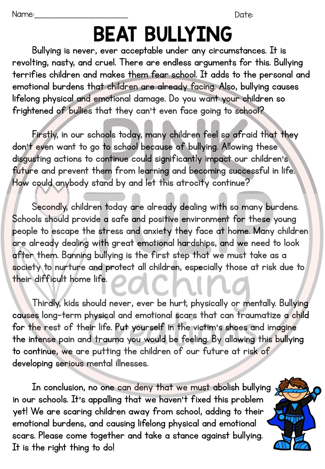 Persuasive Writing Comprehension - Beat Bullying - Etsy