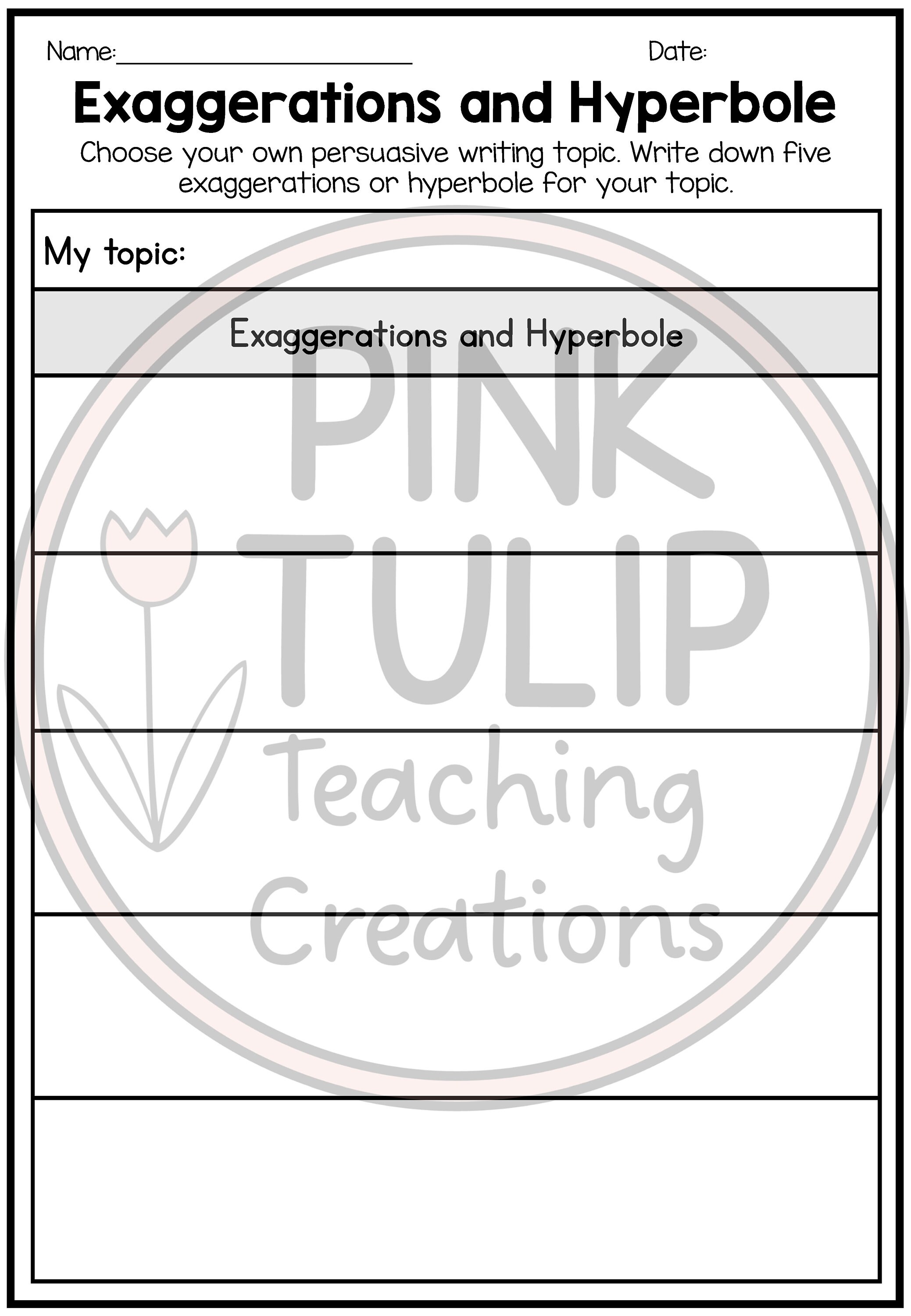 Exaggerations and Hyperbole Persuasive Writing Worksheets - Etsy