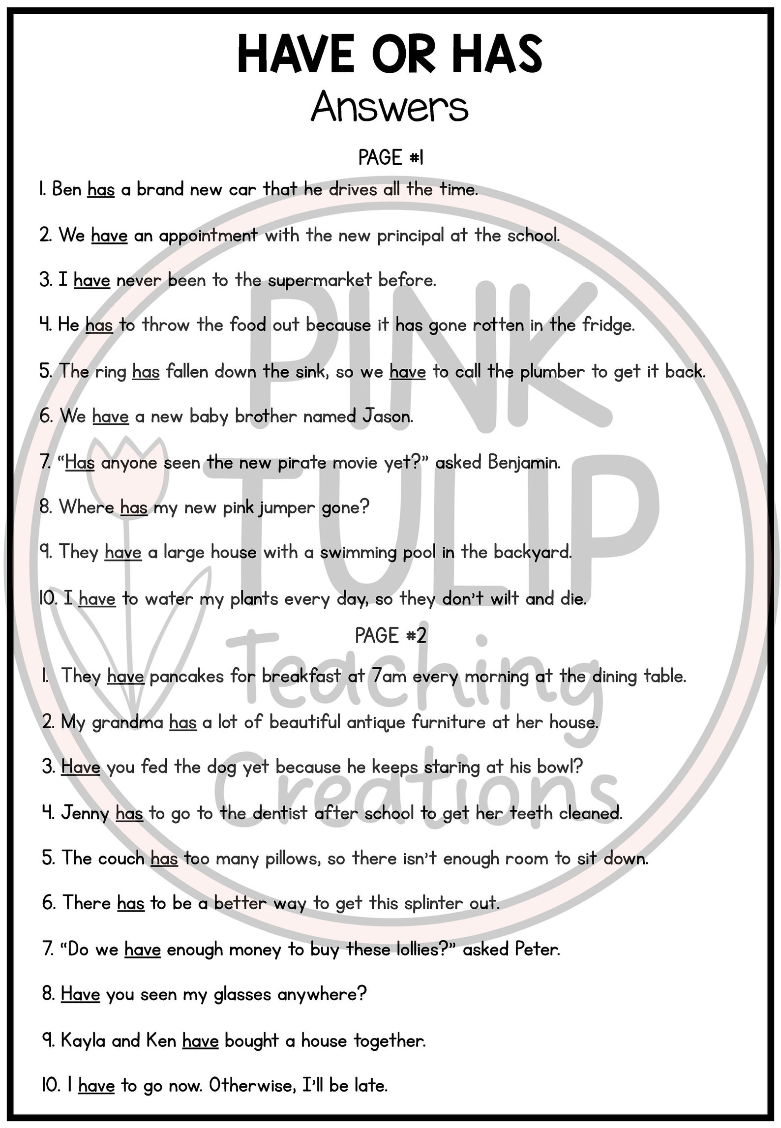Have or Has Grammar Worksheets - Etsy