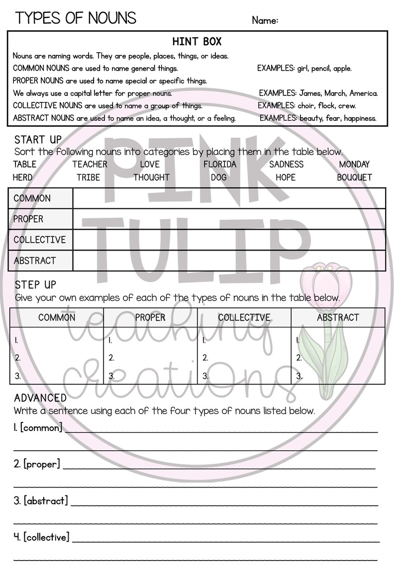 Nouns Pronouns and Capital Letters Grammar Worksheets With - Etsy