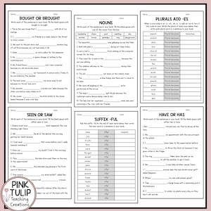 English, Spelling, and Grammar - Worksheet Pack - Etsy