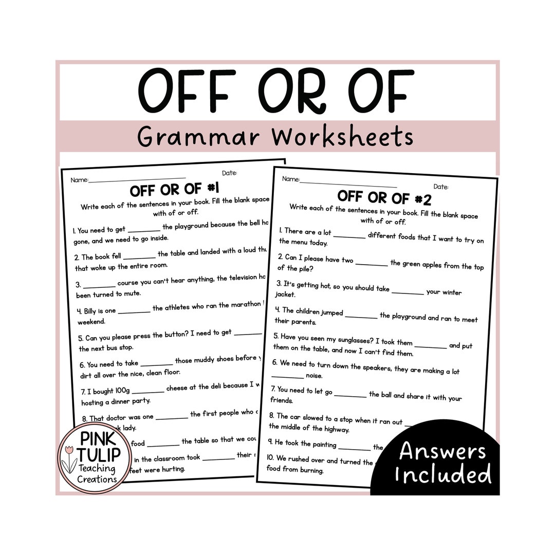Off or of Grammar Worksheets - Etsy
