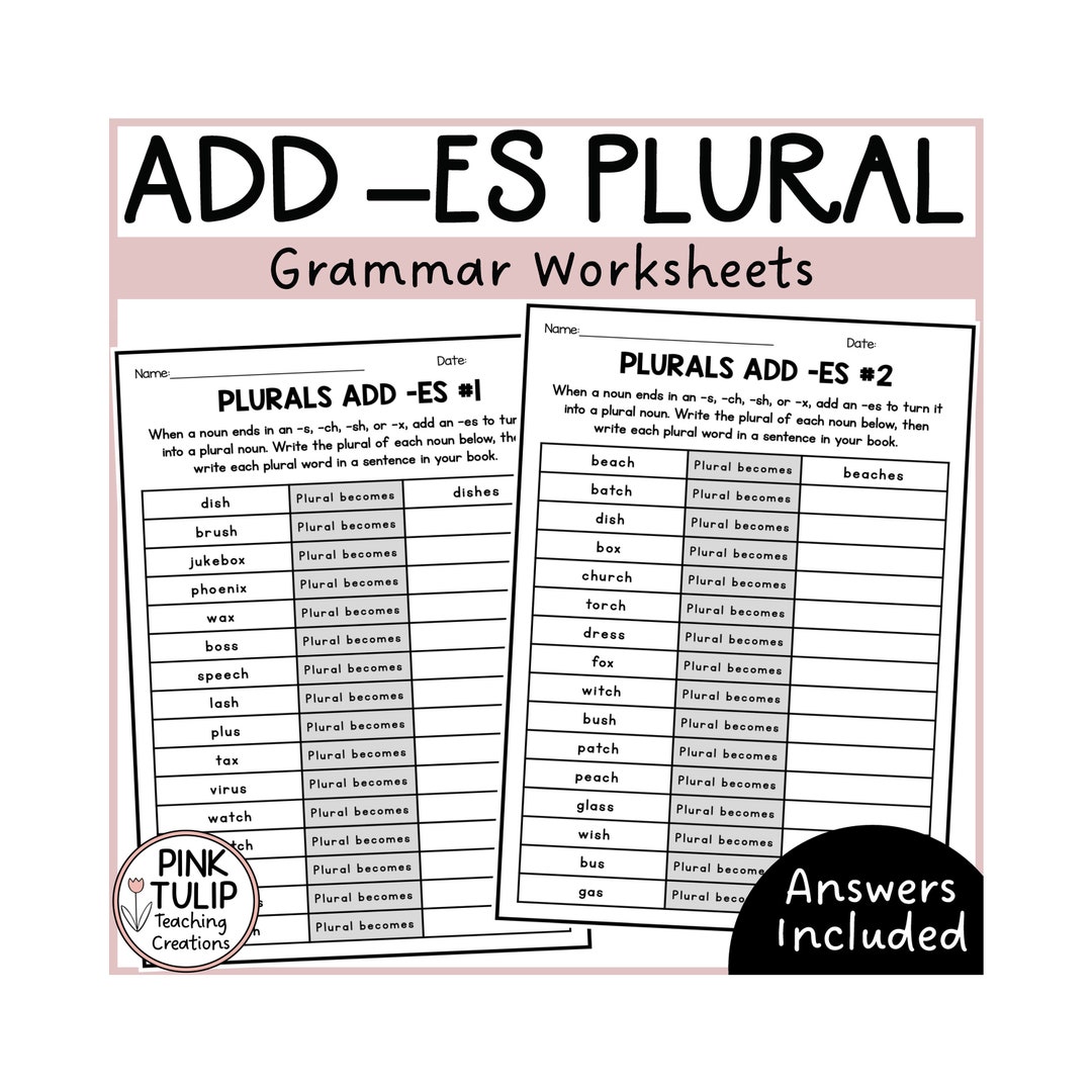 Regular Plurals, Add -ES Grammar Worksheets - Etsy