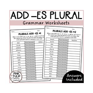Regular Plurals, Add ES Grammar Worksheets - Etsy