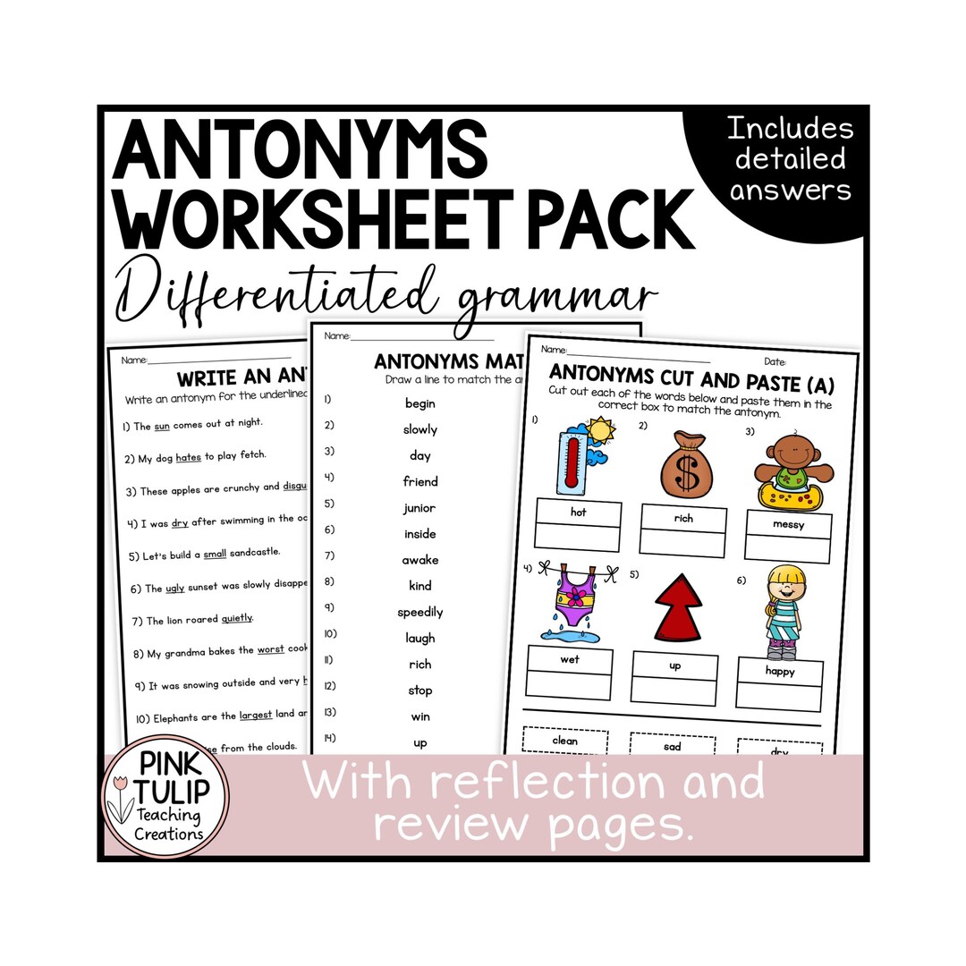 Antonyms Worksheet Pack - No Prep Printables With Answers - Etsy