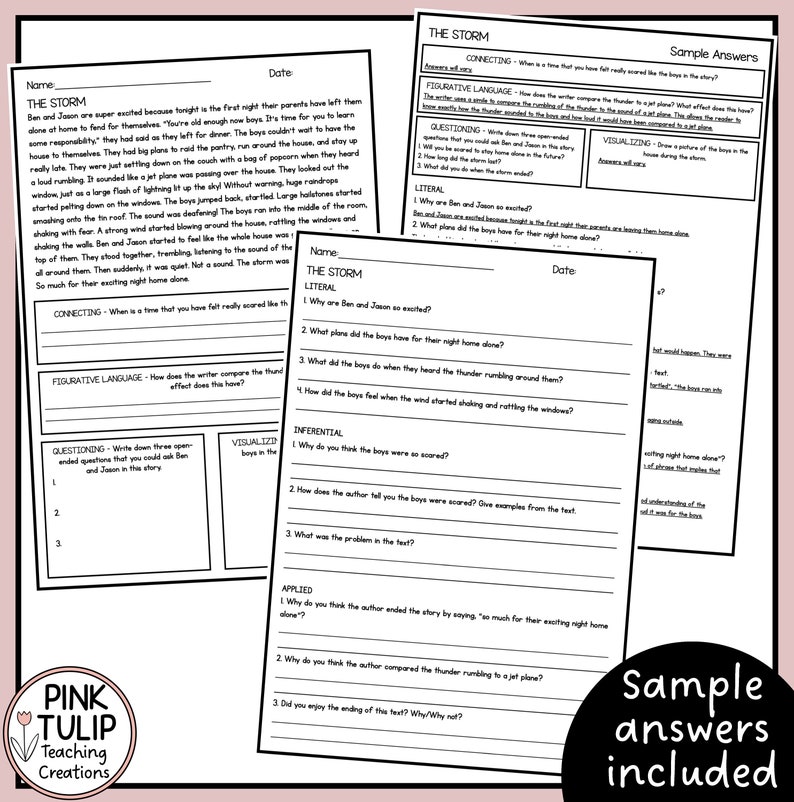 Comprehension Worksheets - Reading Strategies Set #3 - Etsy