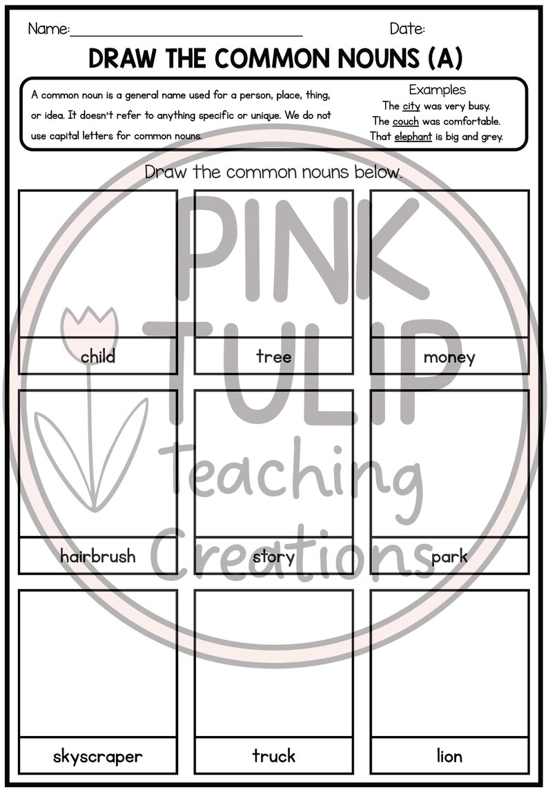 Common Nouns Worksheet Pack No Prep Printables With Answers - Etsy