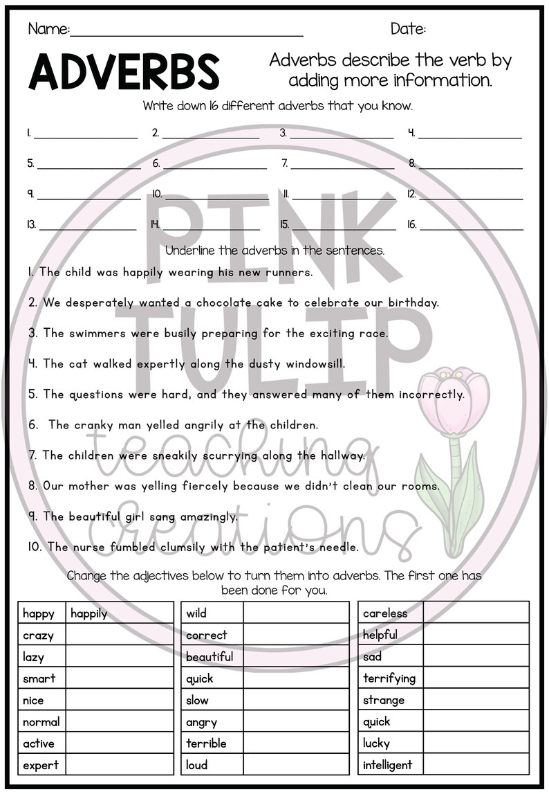 Understanding Adverbs Worksheets No Prep Printables - Etsy