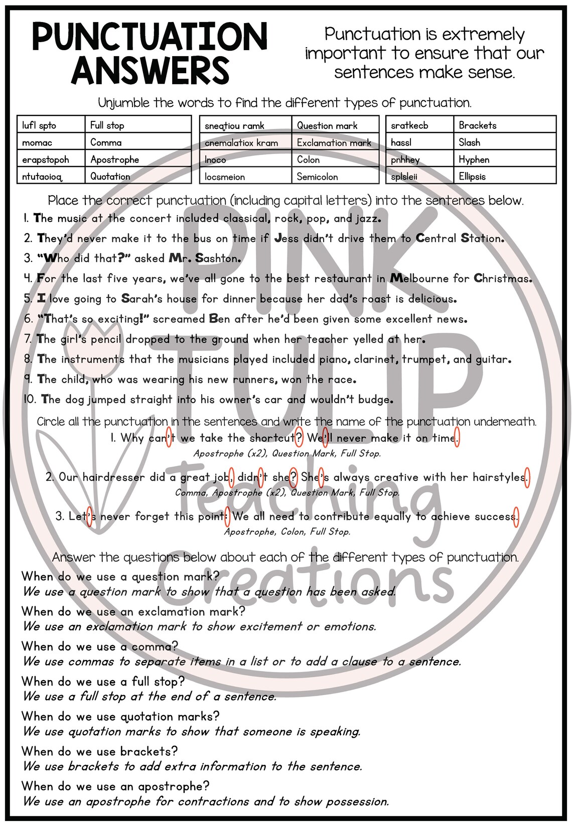 Using Punctuation Grammar Worksheets - No Prep Printables - Etsy