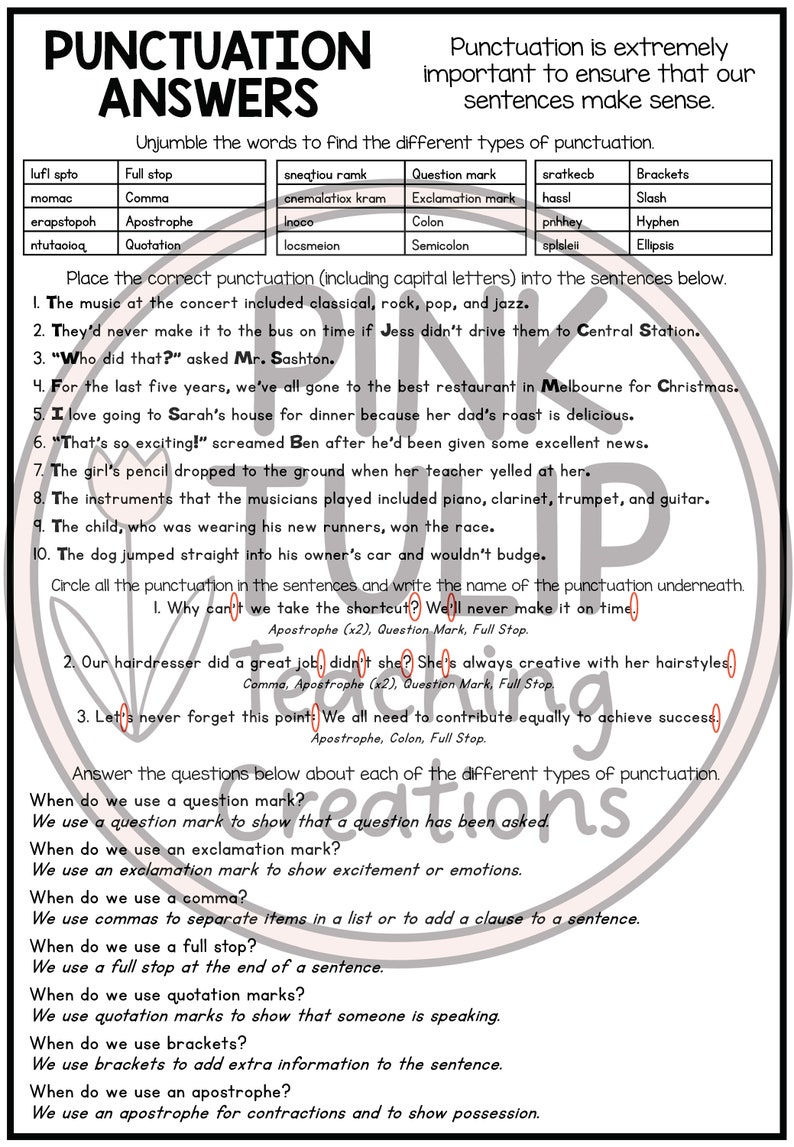 Using Punctuation Grammar Worksheets - No Prep Printables - Etsy
