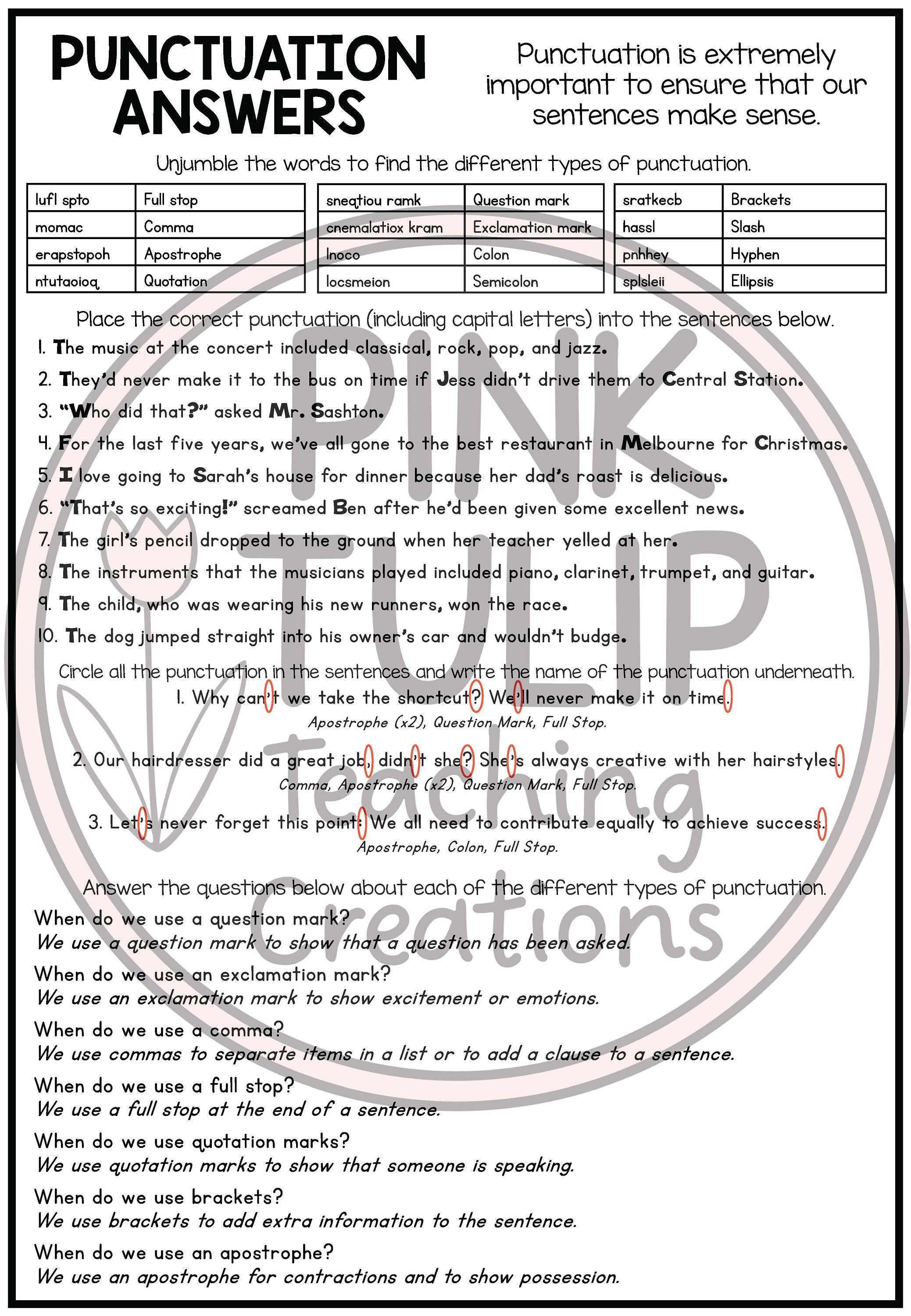 Using Punctuation Grammar Worksheets - No Prep Printables - Etsy