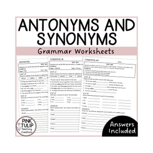 Antonyms and Synonyms - Grammar Worksheets With Answers - Etsy
