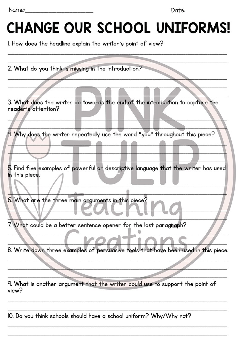Persuasive Writing Comprehension - Change Our School Uniforms - Etsy