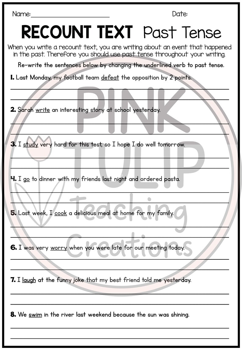 Recount Writing - Past Tense Worksheets - Etsy
