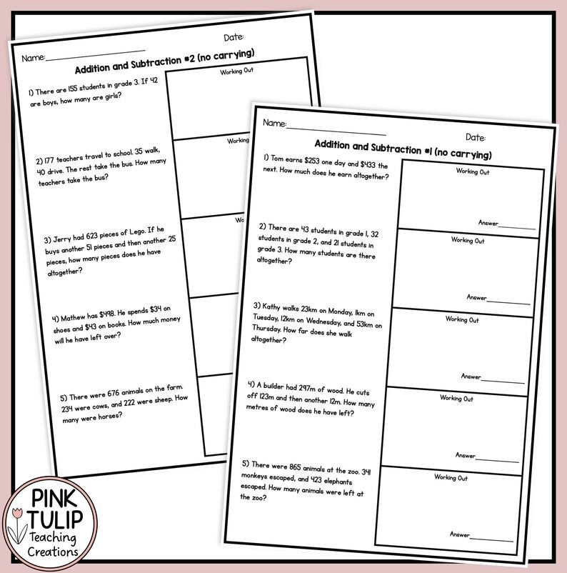 Worded Maths Problems - Worksheets - Etsy