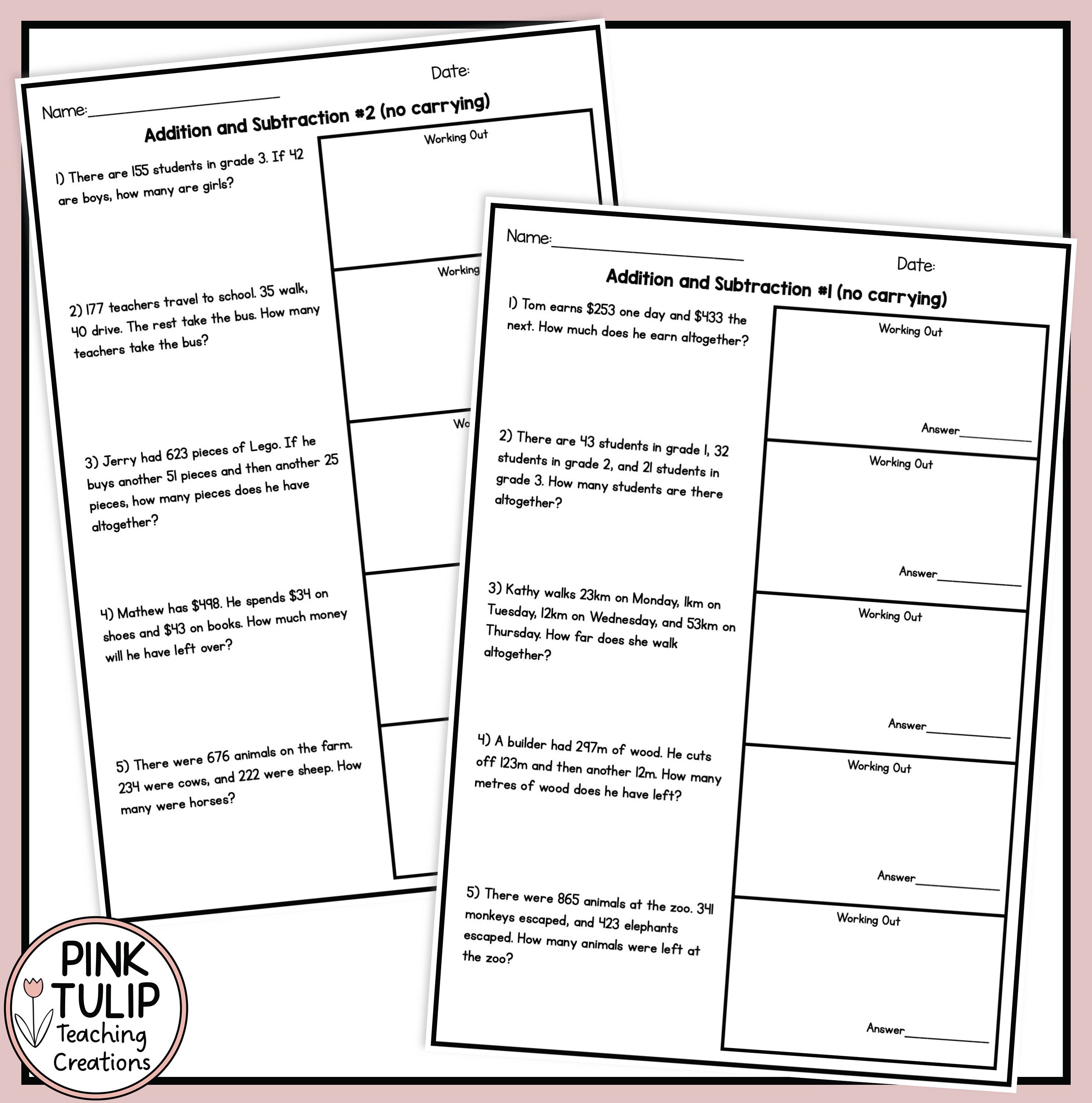 Worded Maths Problems - Worksheets - Etsy