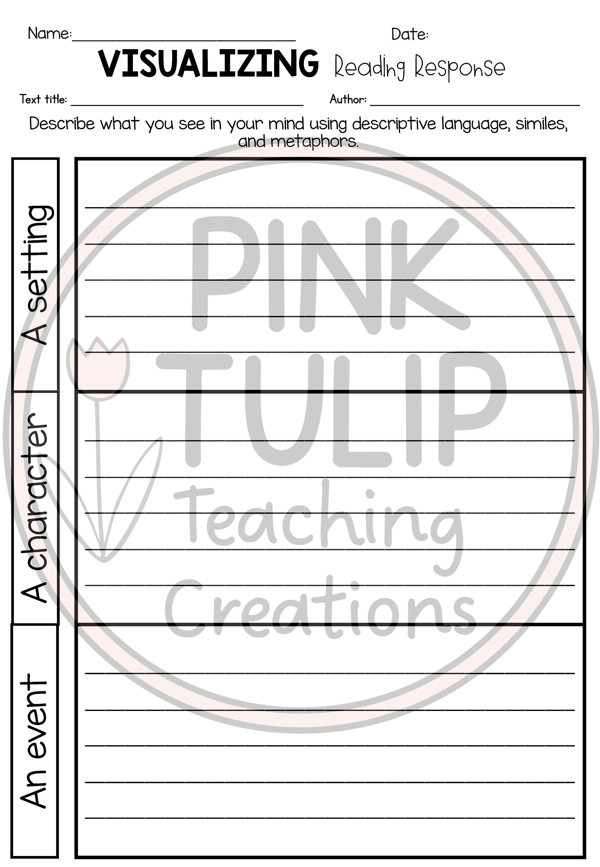 Visualizing (visualising) Reading Response Pack - Templates for Any ...