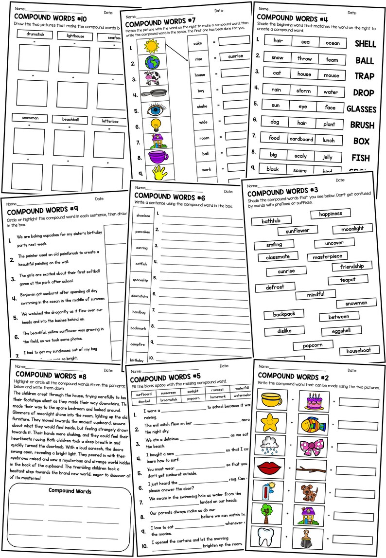 Compound Words - Worksheet Pack - Etsy