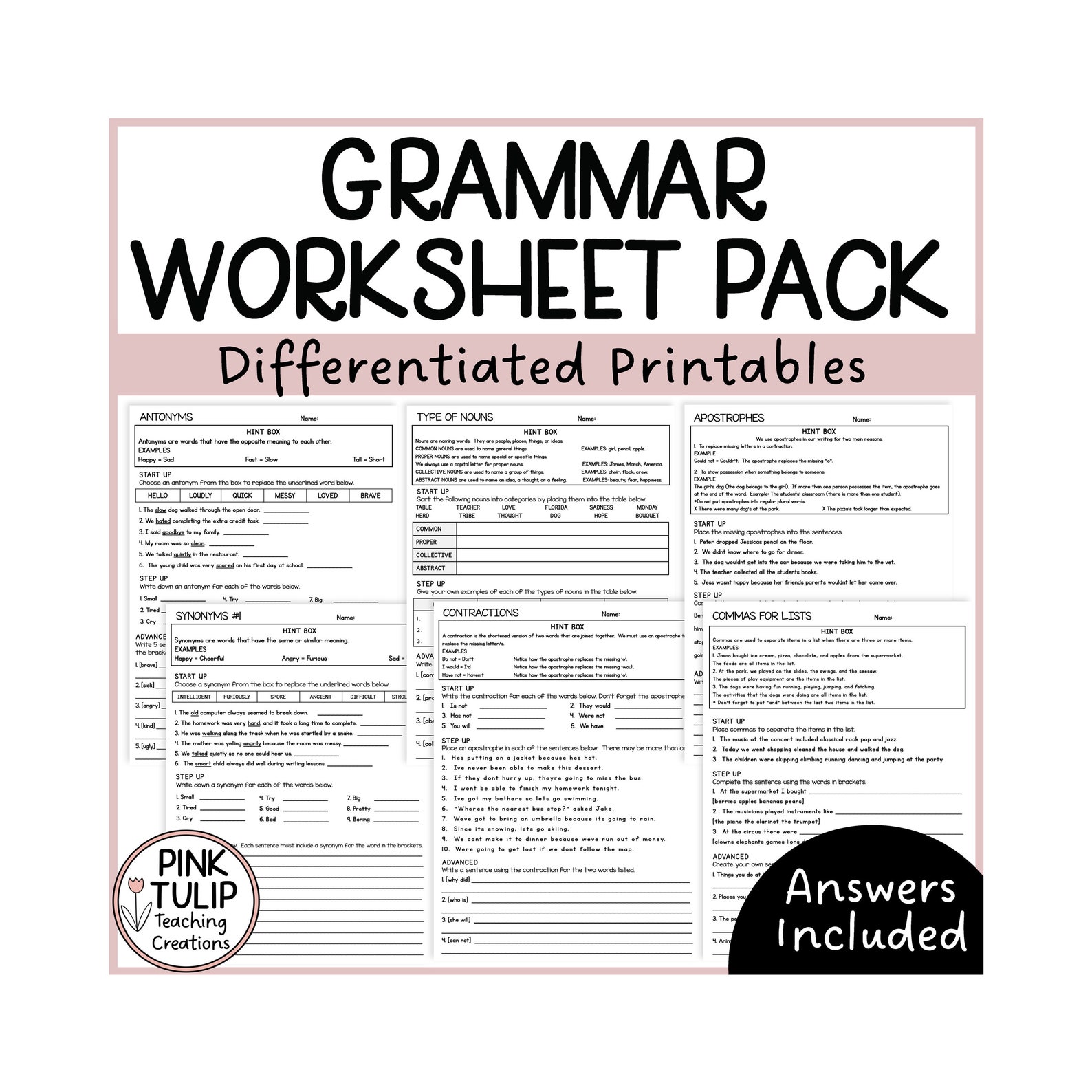Grammar Worksheet Pack - Etsy