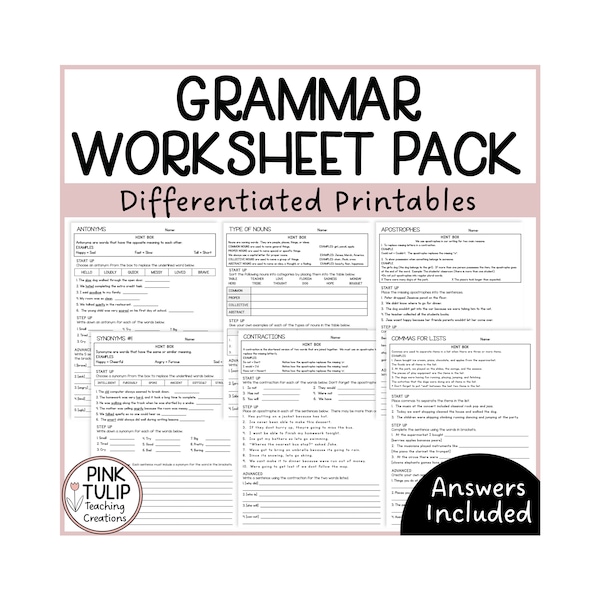 Verbs Worksheet Pack With Answers - Etsy