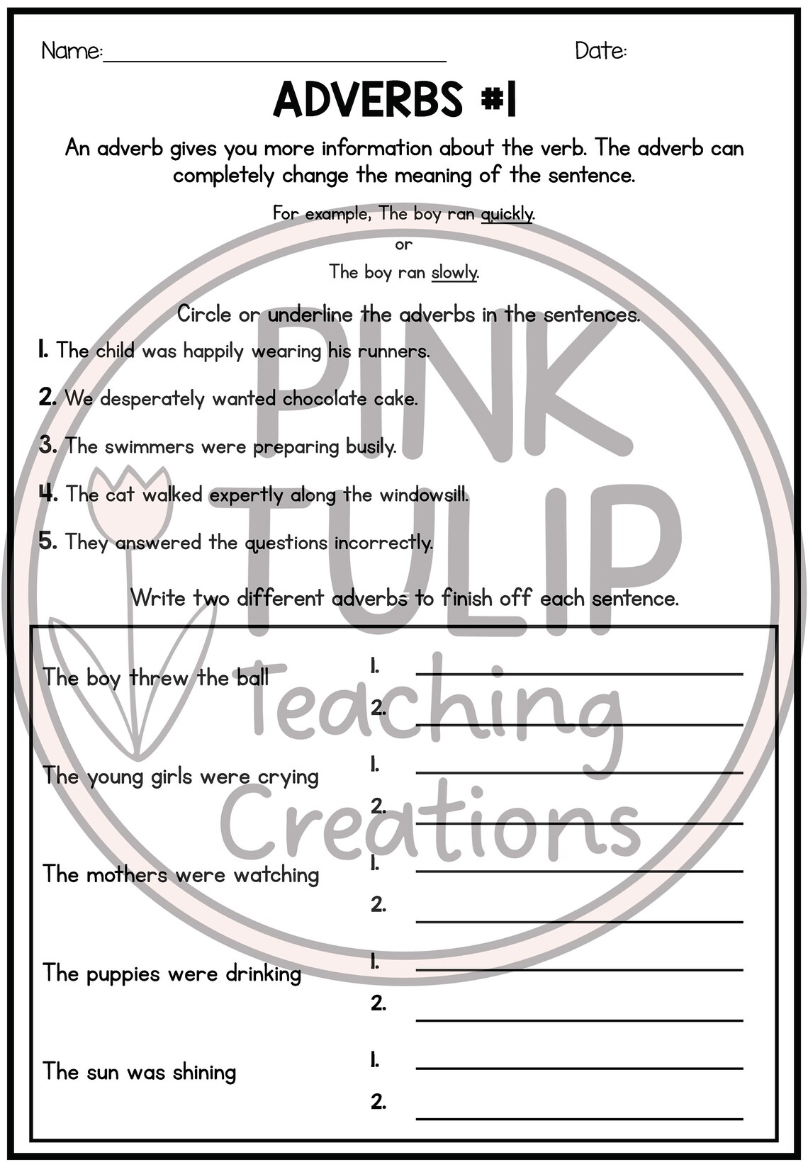 Adverbs Mini Unit Structured Worksheet Pack - Etsy