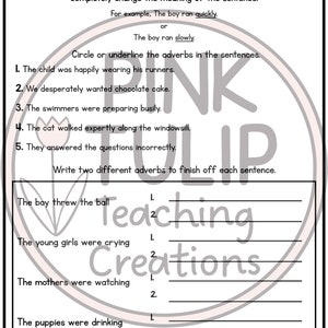 Adverbs Mini Unit - Structured Worksheet Pack - Etsy