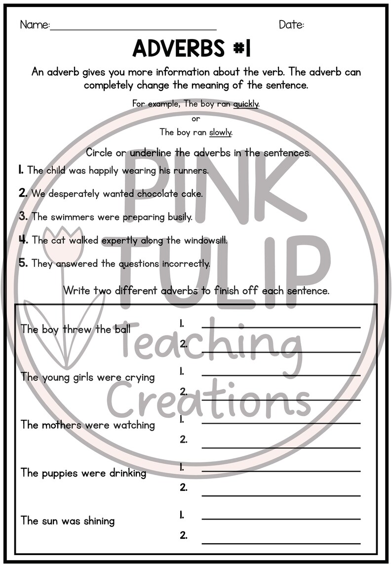 Adverbs Mini Unit - Structured Worksheet Pack - Etsy