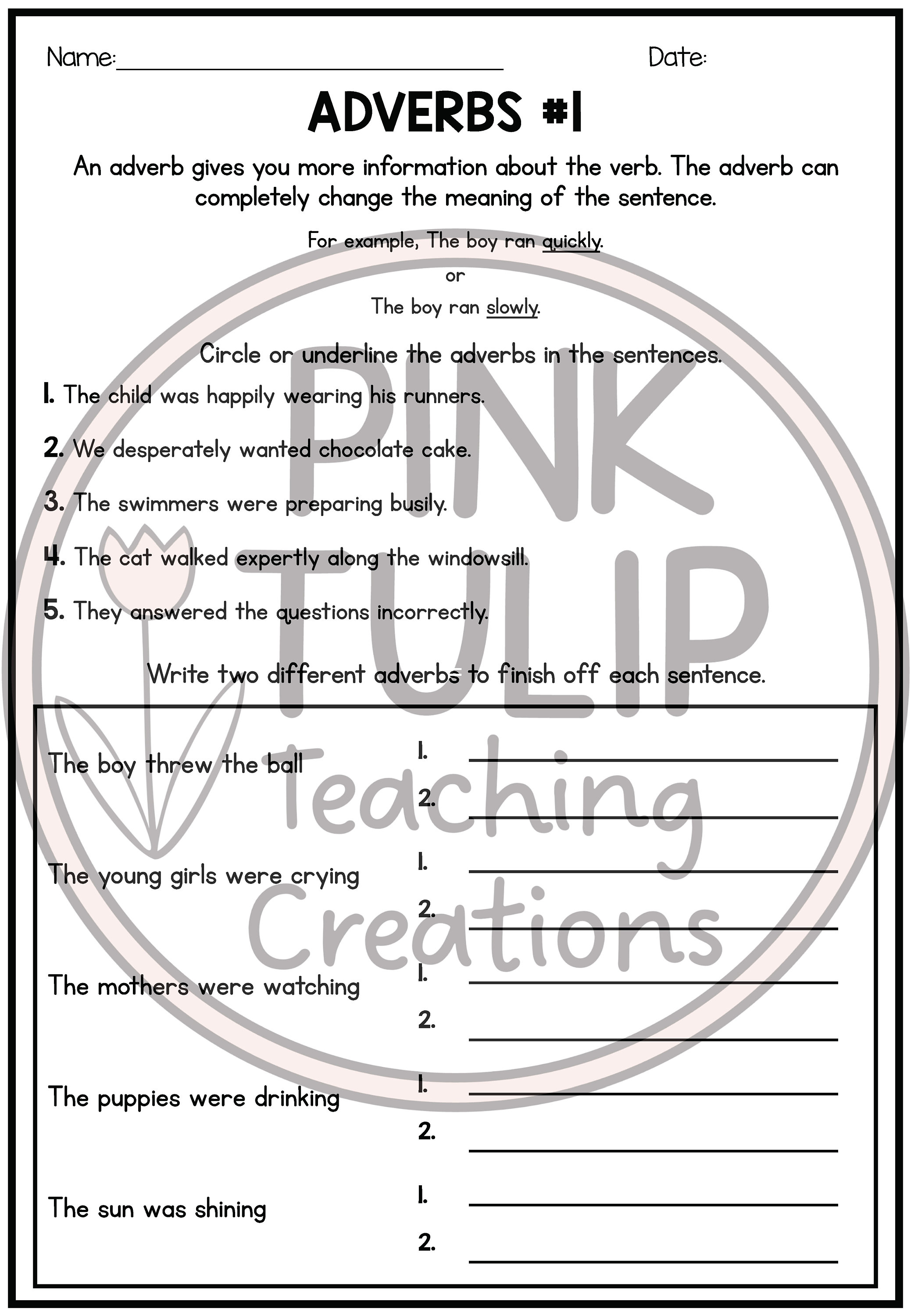 Adverbs Mini Unit - Structured Worksheet Pack - Etsy