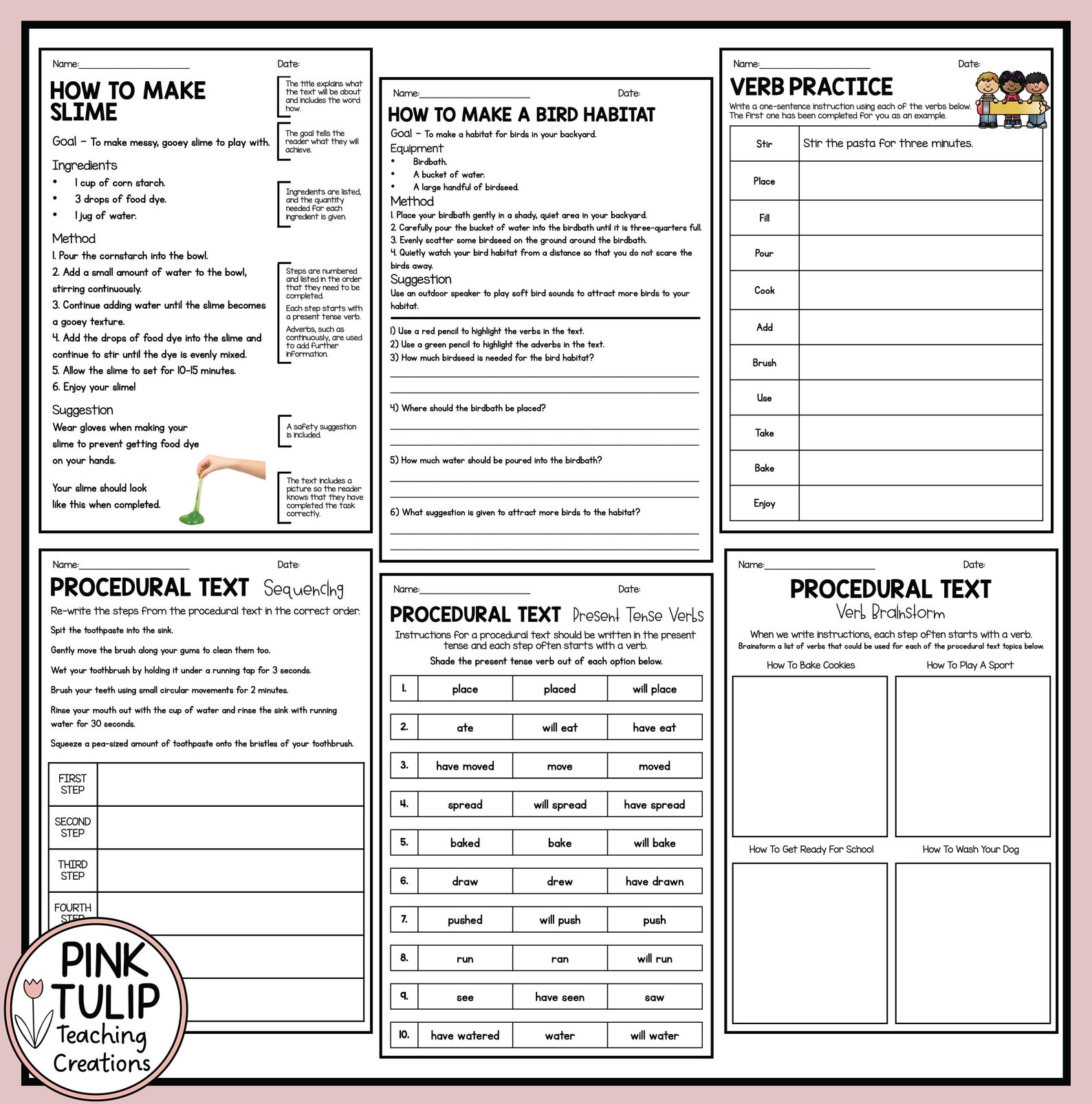 Procedural Text Writing Worksheet Pack - No Prep Lesson Ideas - Etsy ...