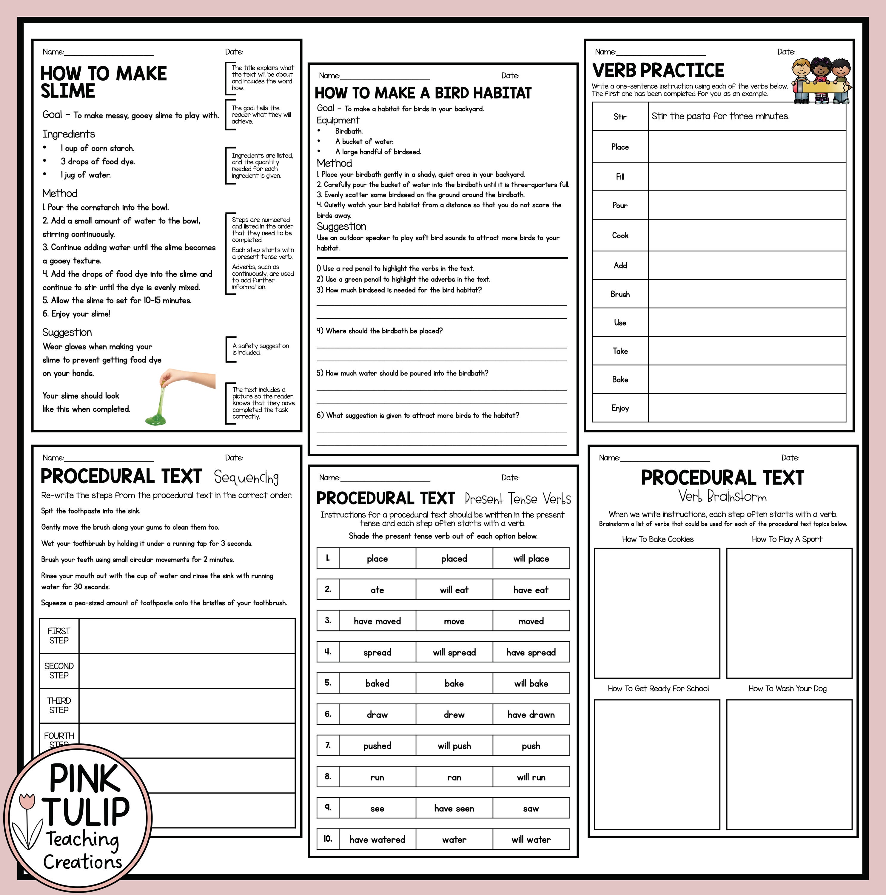 Procedural Text Writing Worksheet Pack - No Prep Lesson Ideas - Etsy