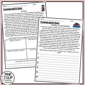 Summarizing (summarising) - Reading Worksheet Pack - Etsy