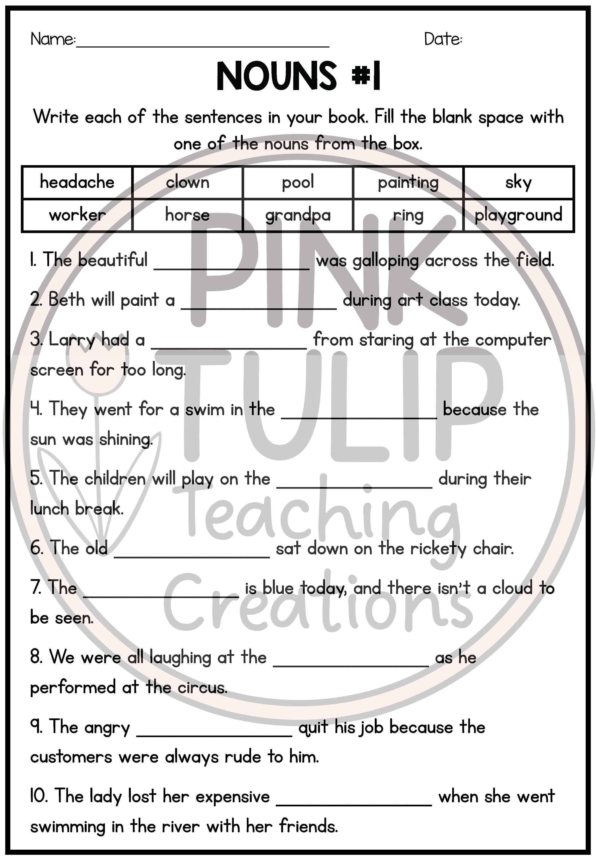 Nouns Grammar Worksheets - Etsy