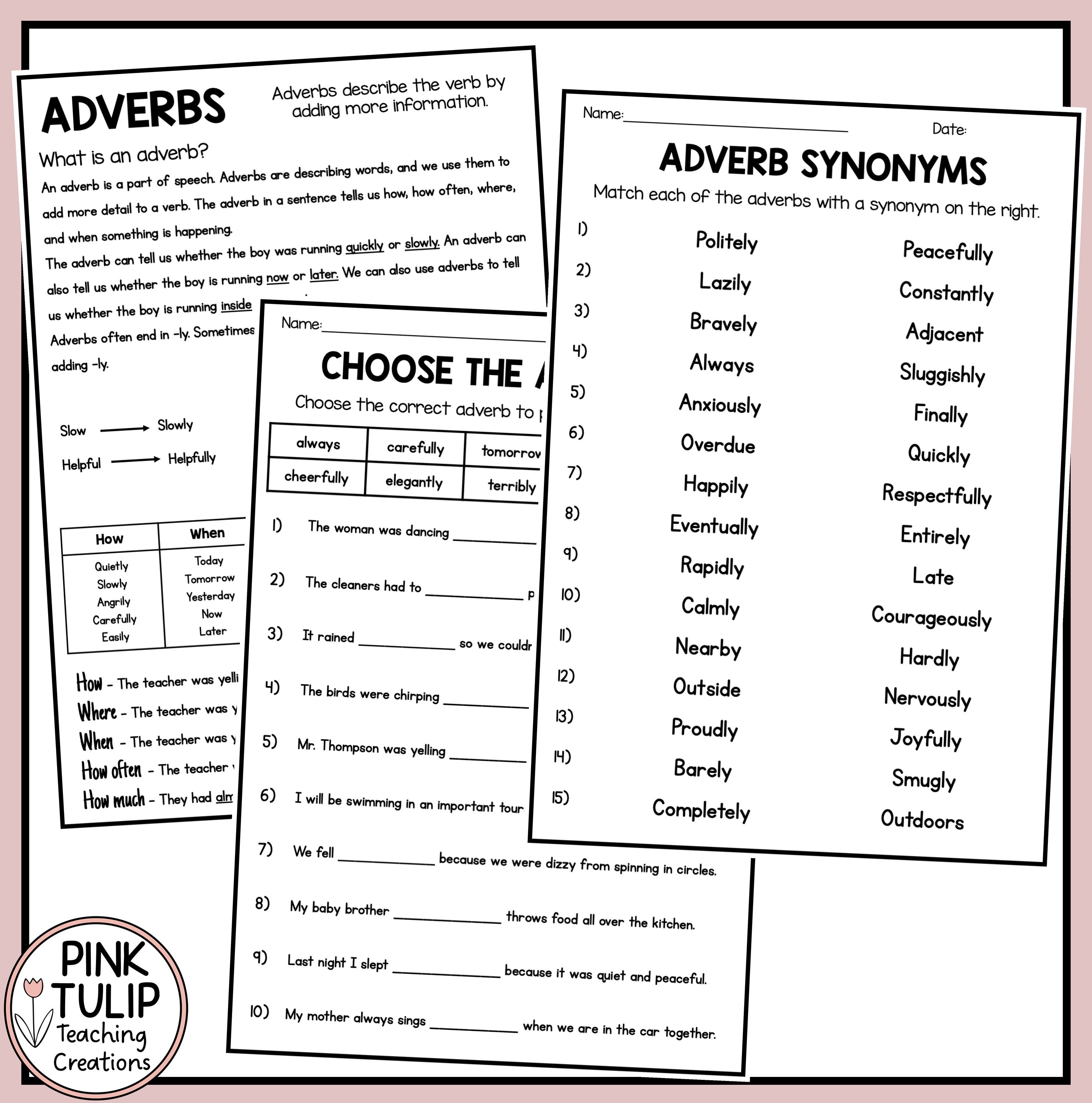 Adverbs - Worksheet Pack - Etsy