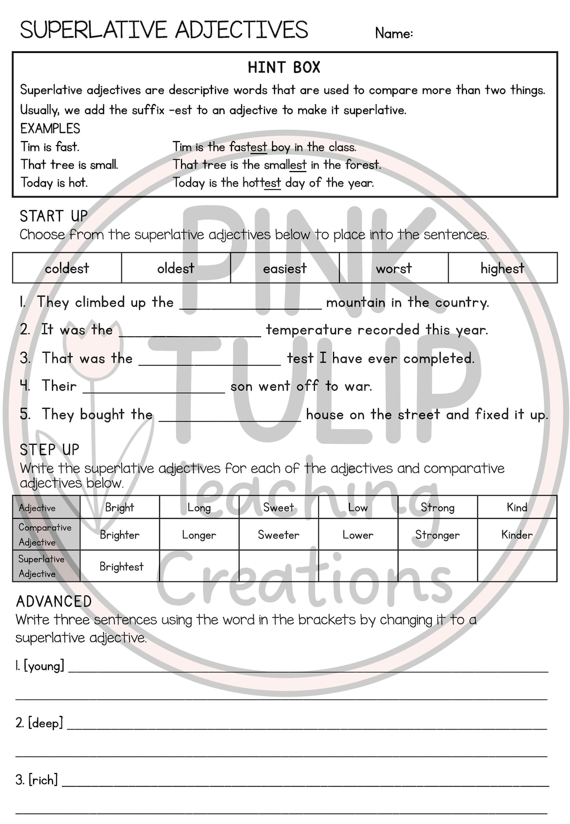 Comparative and Superlative Adjectives - Grammar Worksheets With ...