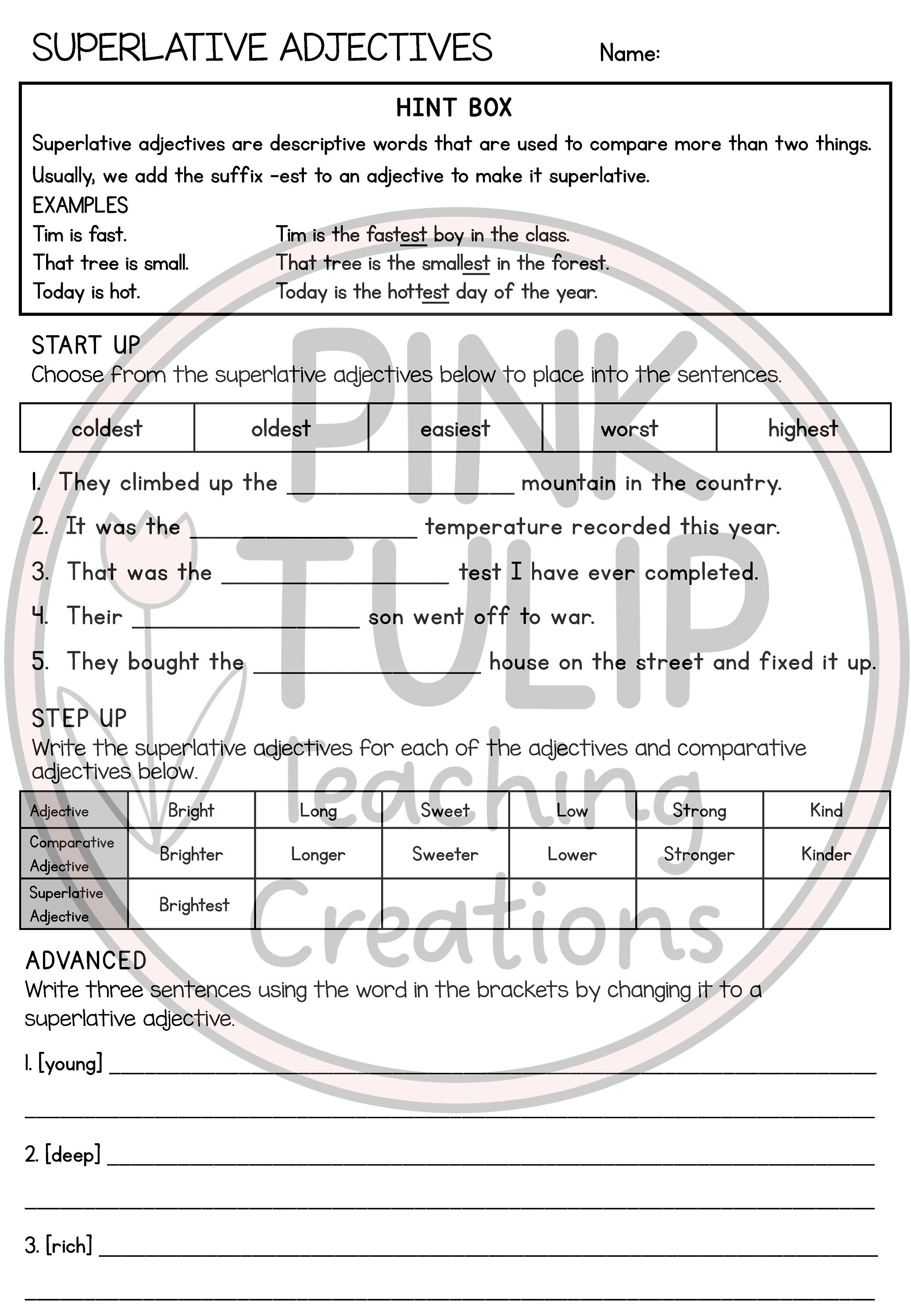 Comparative and Superlative Adjectives - Grammar Worksheets With ...