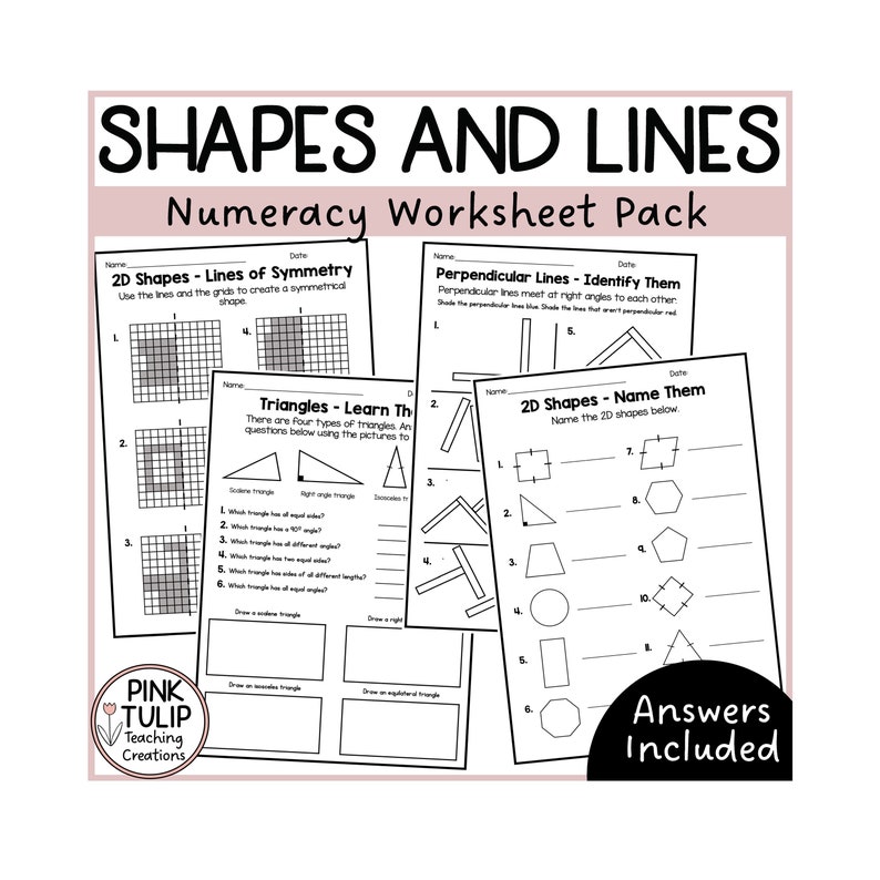 2D Shapes, Lines, and Patterns - Worksheet Pack - Etsy
