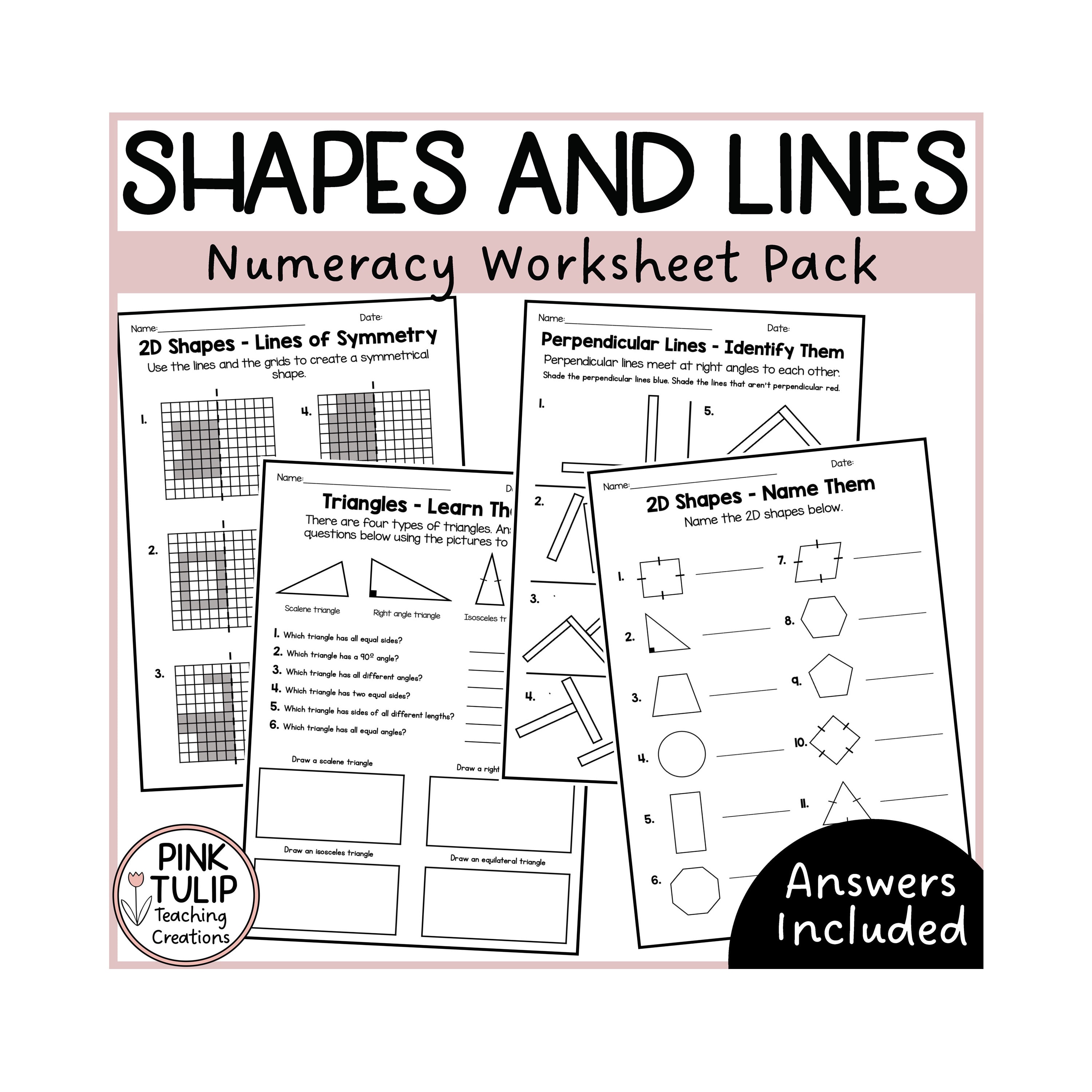 2D Shapes, Lines, and Patterns - Worksheet Pack - Etsy