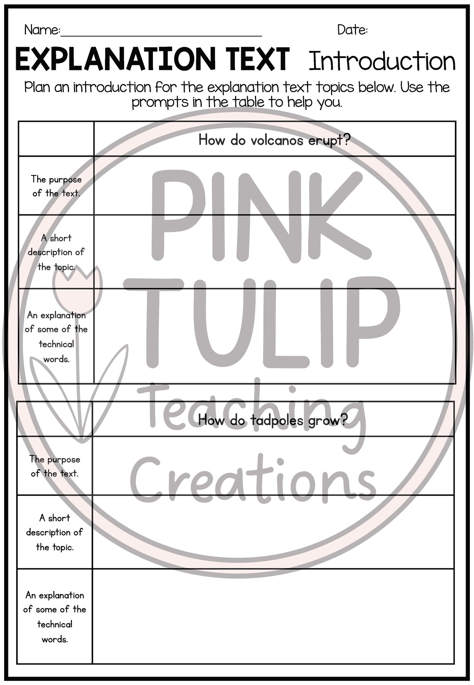Explanation Writing - Brainstorm and Introduction Worksheets - Etsy