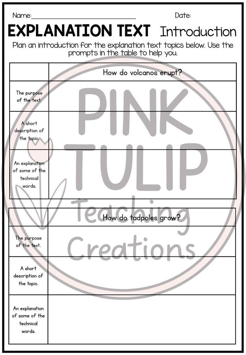 Explanation Writing - Brainstorm and Introduction Worksheets - Etsy