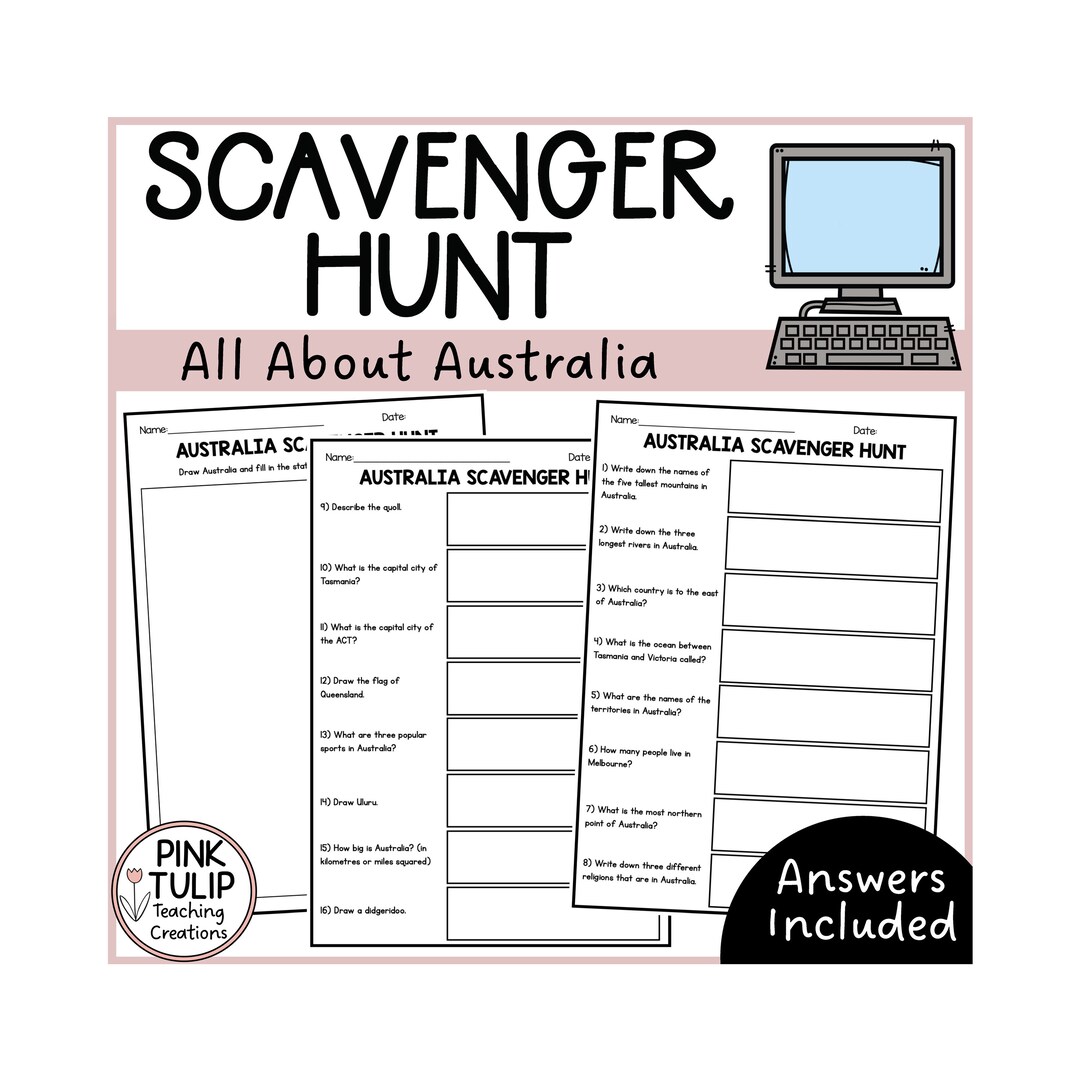 Australia Scavenger Hunt - Research Task - Etsy