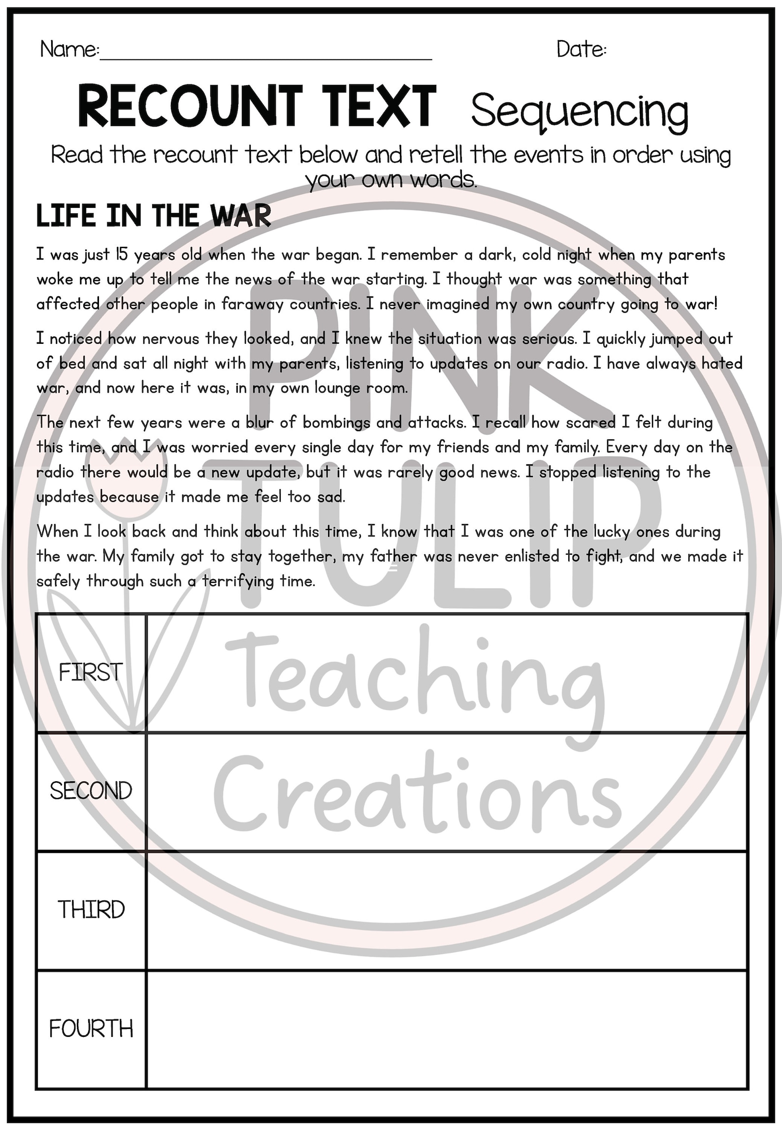 Recount Writing - Sequencing Worksheets - Etsy