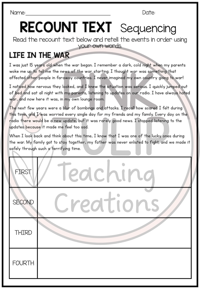 Recount Writing - Sequencing Worksheets - Etsy