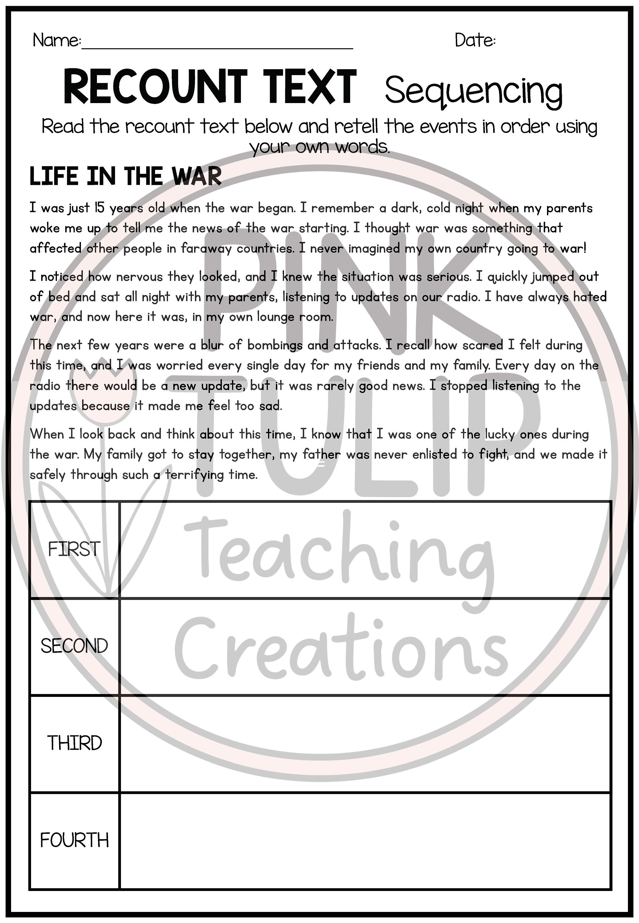 Recount Writing - Sequencing Worksheets - Etsy