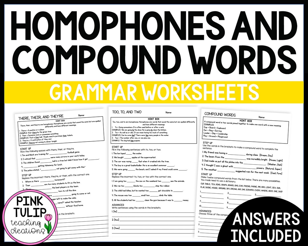 Their Too homophones and Compounds Words Grammar - Etsy